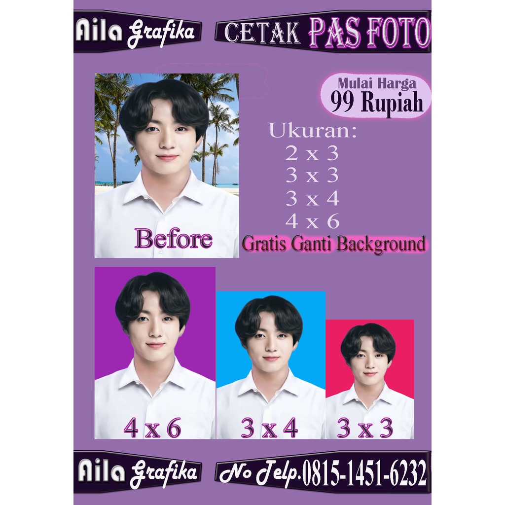 Jual Cetak Pas Photo 2x3 3x3 3x4 4x6 (Gratis Ganti Background) | Shopee ...