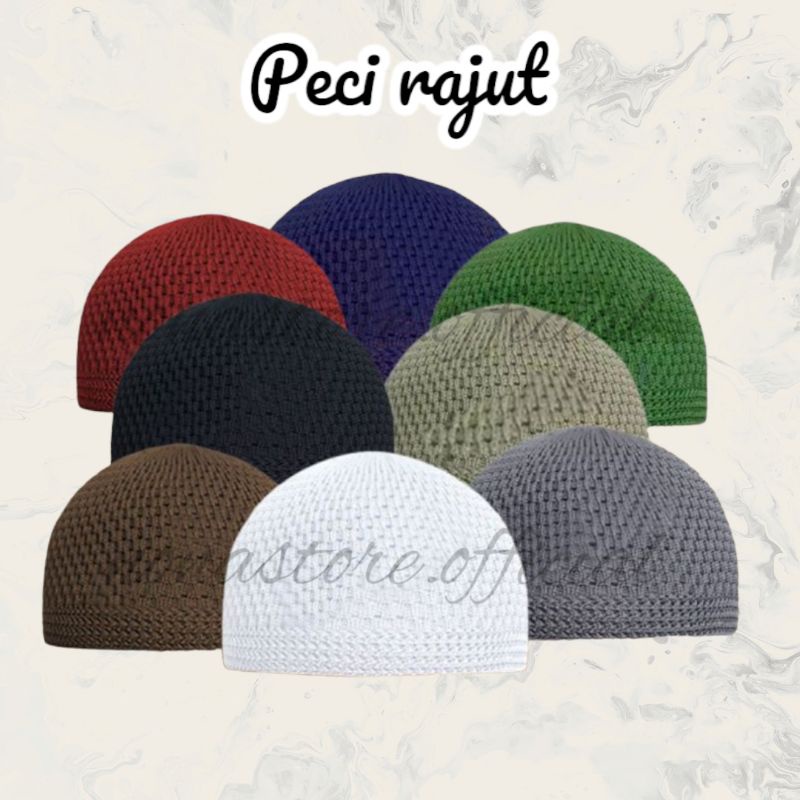 Jual PECI RAJUT POLOS KOPIYAH KOPYAH RAJUT SONGKOK DEWASA OLEH OLEH HAJI WARNA PUTIH HITAM ...