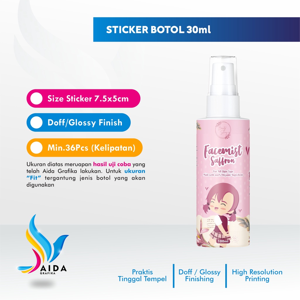 Jual Aida Grafika - Cetak Stiker Label Botol Spray Kosmetik Branding ...