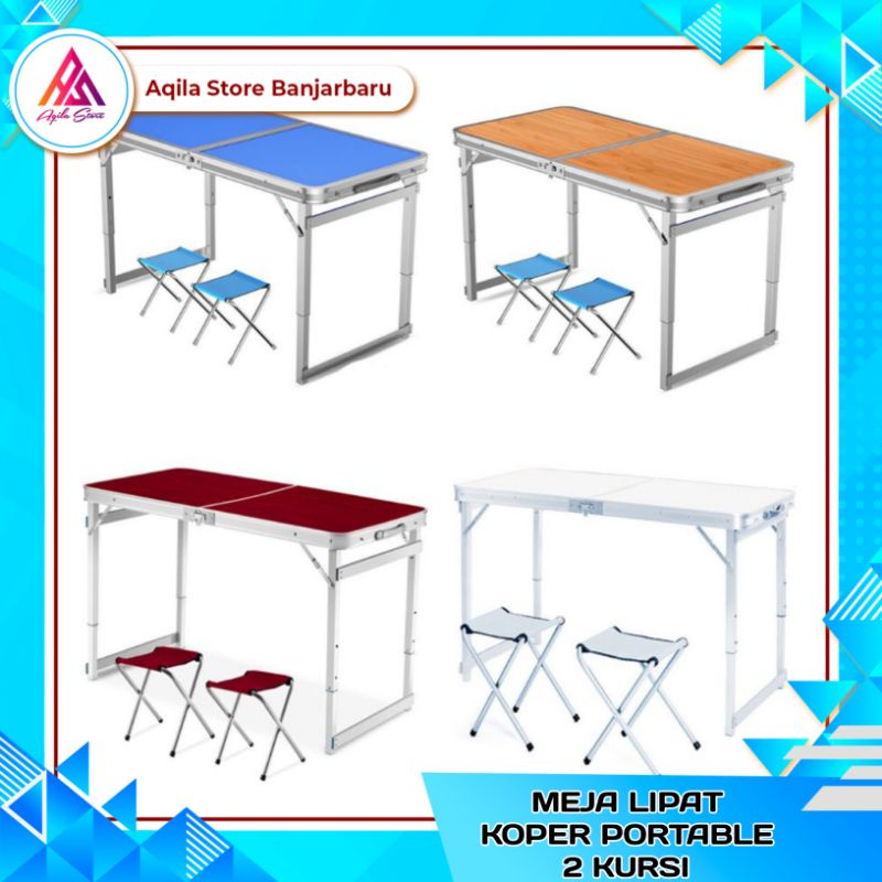 Jual Meja Koper Portable / Meja Lipat Koper Serbaguna Kaki Bulat / Meja Lipat Koper + 2 Kursi ...
