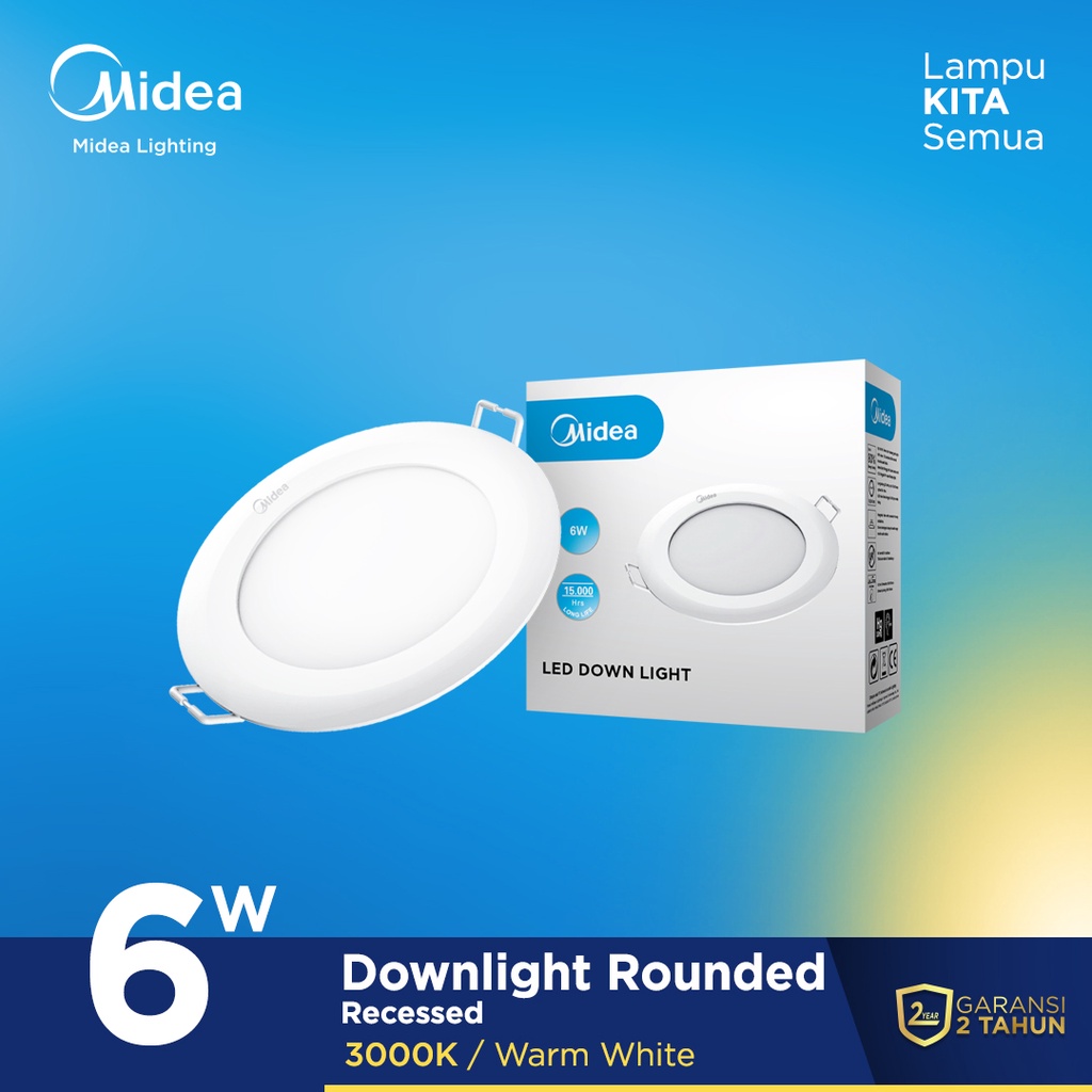 Jual Midea Lighting - Lampu LED Downlight 6 Watt 3000K 4 Inch - Warm ...