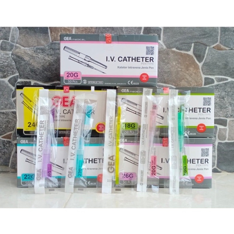 Jual iv cateter gea abocath Gea no 18 20 22 24 26 perbox isi 50pcs ...