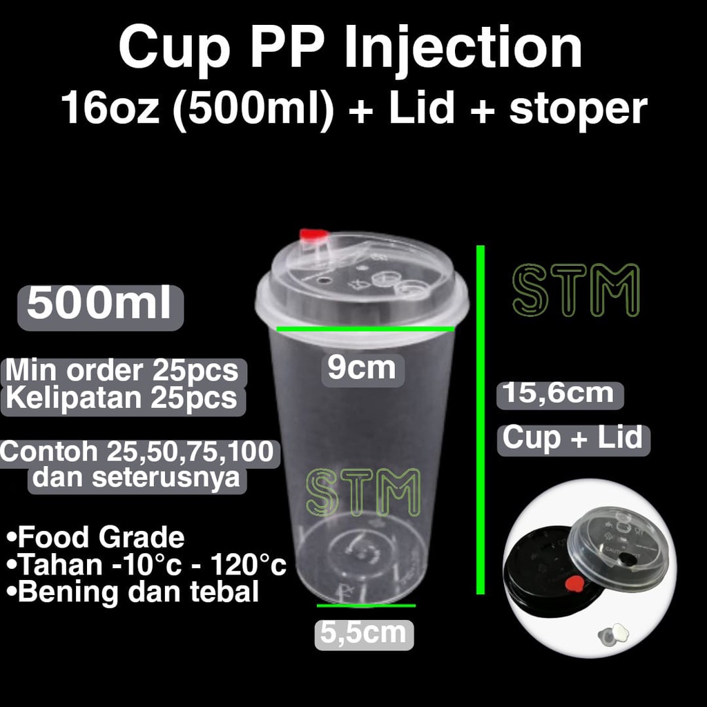 Jual 25Pcs/Set Thinwall Cup PP injection/Gelas plastik 16oz 500ml/Cup ...