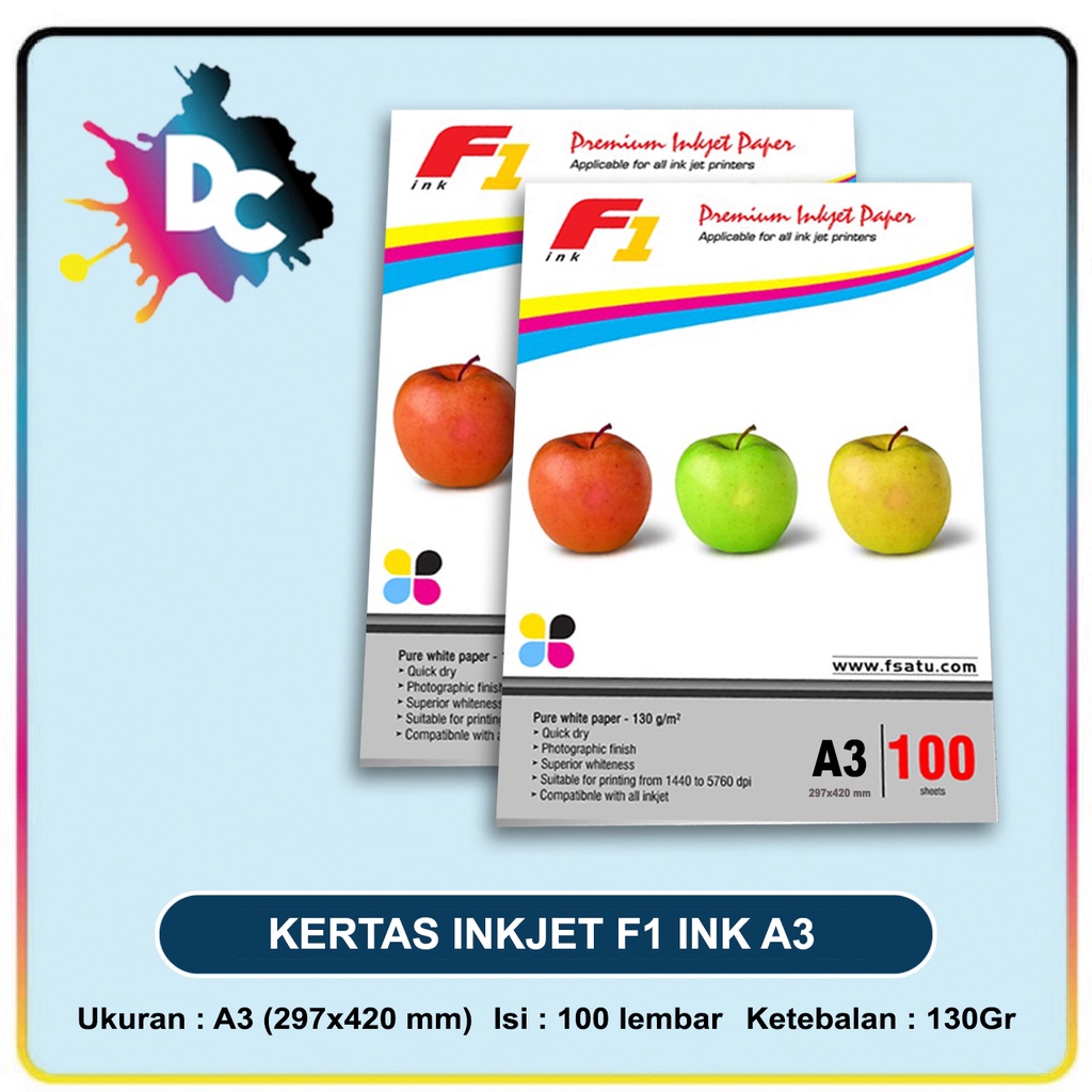 Jual Kertas Printer Inkjet F1 Ink - Inkjet Paper A3 130 Gsm isi 100 ...