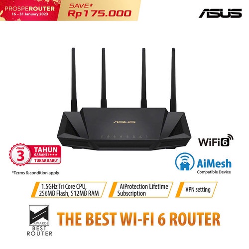 Jual ASUS RT-AX3000 Dual Band WiFi 6 Wireless Router with AiMesh M ...
