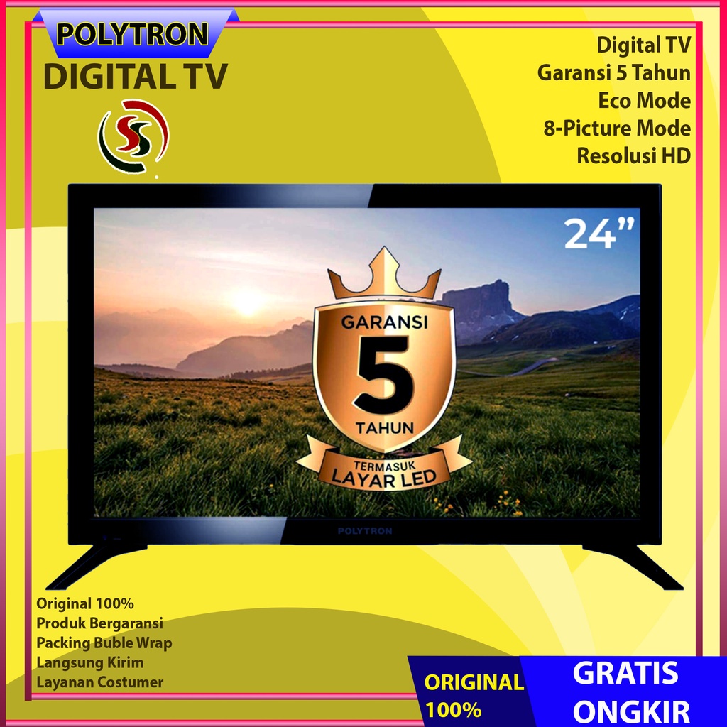 Jual DIGITAL LED TV POLYTRON 24" 24V1853 24 INCH USB HD HDMI | Shopee ...