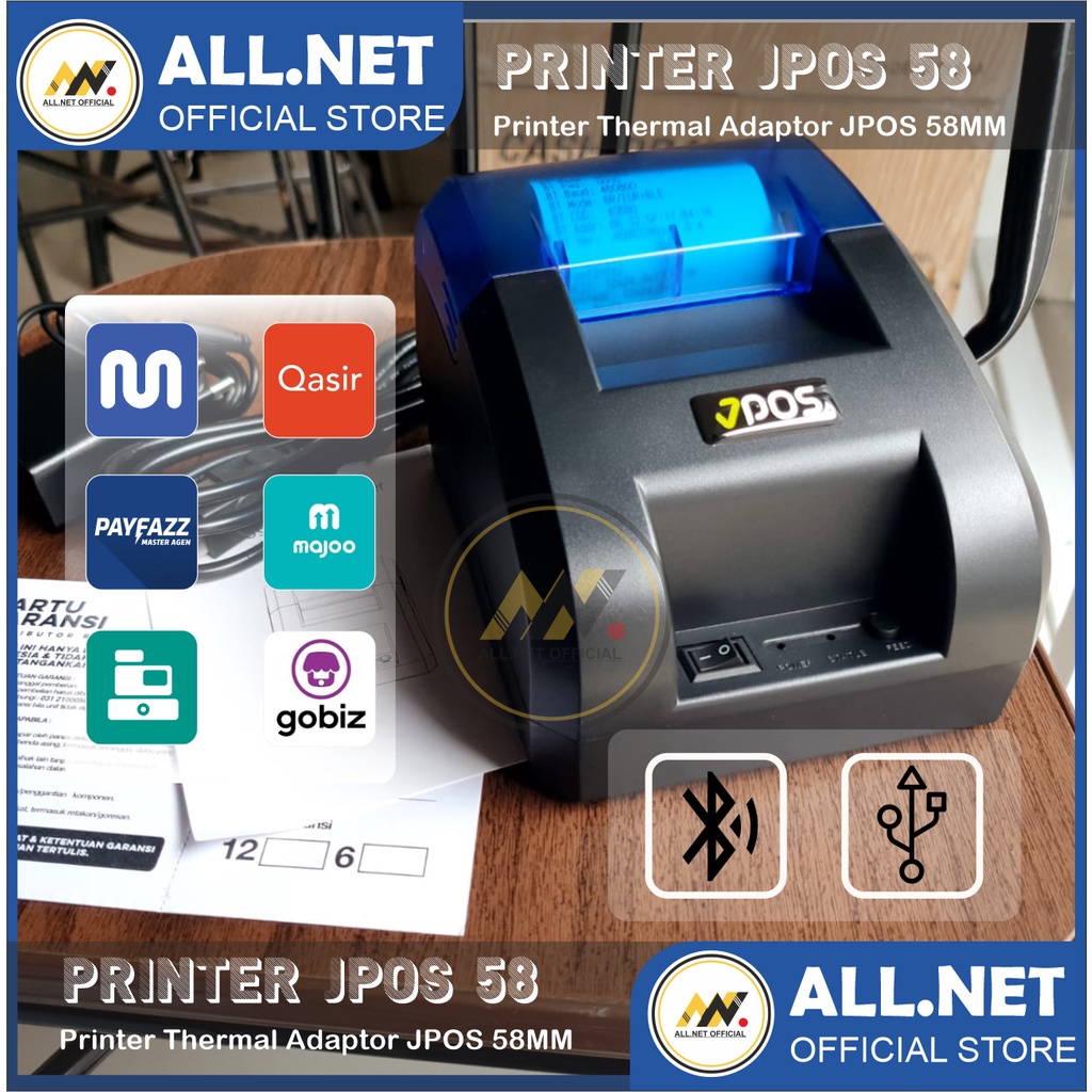 Jual Printer Thermal Bluetooth JPOS 58mm dan USB Cetak Struk dan NOTA kasir | Shopee Indonesia