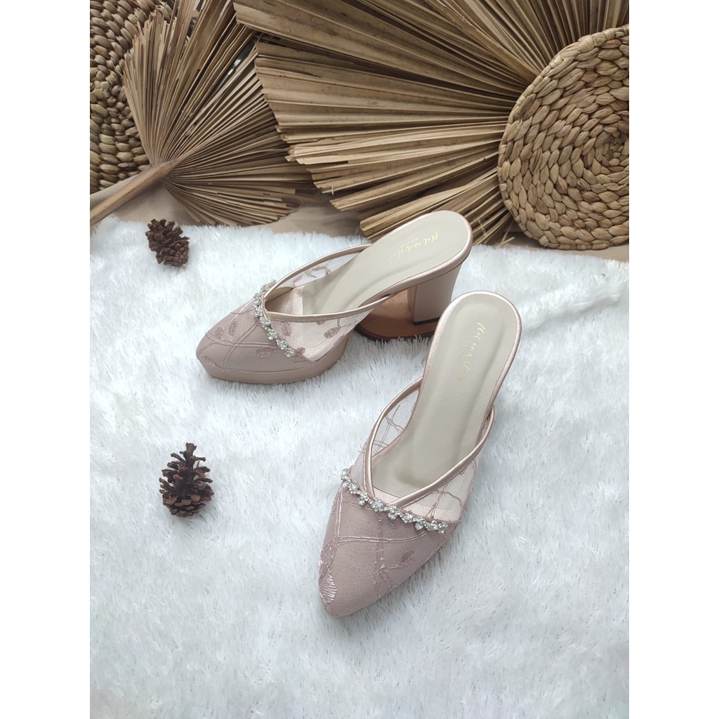 Jual sepatu wedding wanita rose gold merrisa 9cm hak tahu | Shopee ...