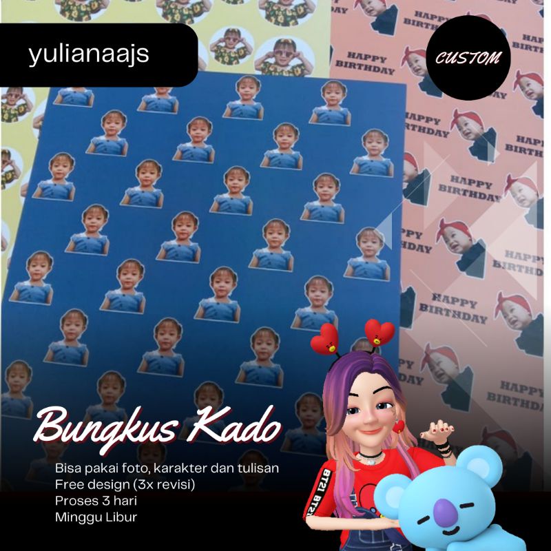 Jual Custom Kertas Kado Wrapping Paper Gambar Muka Suka-Suka Pattern ...