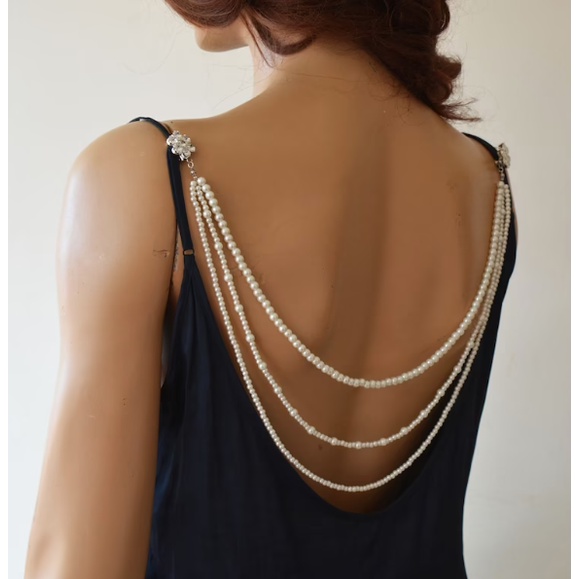 Jual Pearl Back Jewellery, Wedding Back Drape Necklace, Bridal back ...