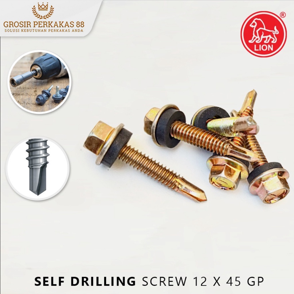Jual Baut Baja Ringan Sekrup Roofing Drilling Scrup Kuning Lion 12x45 ...