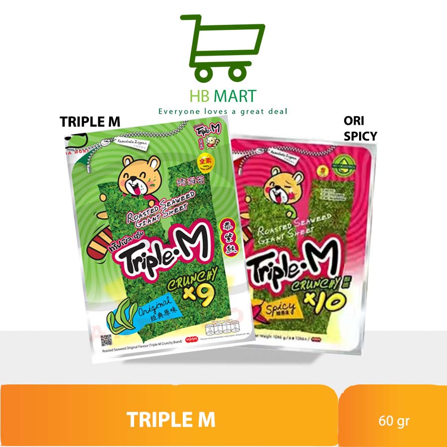 Jual Snack Triple M Rumput laut Original / Spicy / SEWEED DRIEDTRIPLE M ...