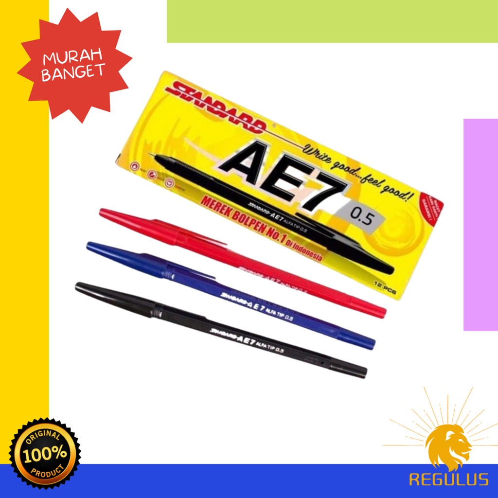 Jual PULPEN BALLPOINT STANDARD AE 7 HITAM / BIRU / MERAH Regulus | Shopee Indonesia
