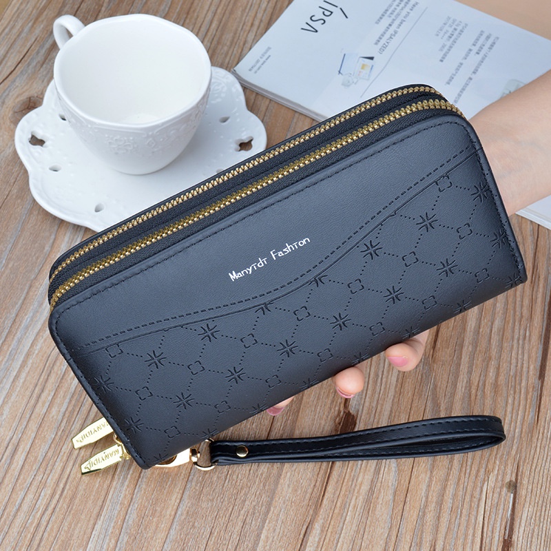 Jual DOMPET PANJANG WANITA 2 RESLETING MUAT HP KULIT HITAM MODICA ...