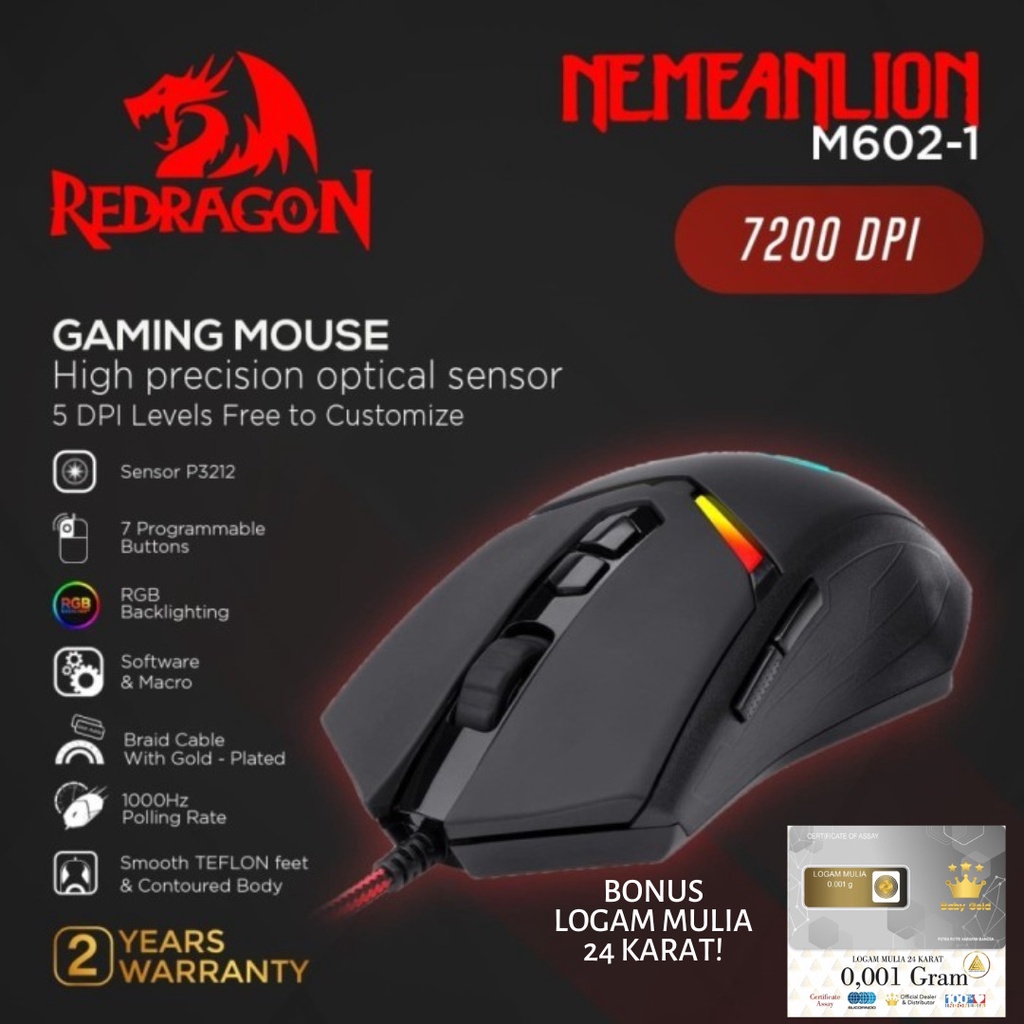 Jual Mouse Redragon Gaming RGB NEMEANLION 2 M602-1 | Shopee Indonesia
