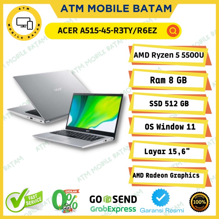 Jual ACER A515-45-R3TY AMD RYZEN 5 5500U 8GB 512GB 15.6" FHD IPS W11 ...