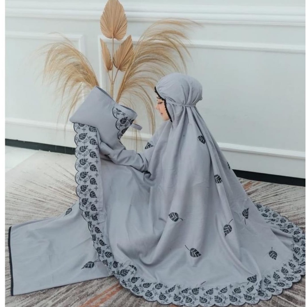 Jual Mukena Dewasa Khadijah Bordir Motif Daun Katun Mikro Jumbo Full ...