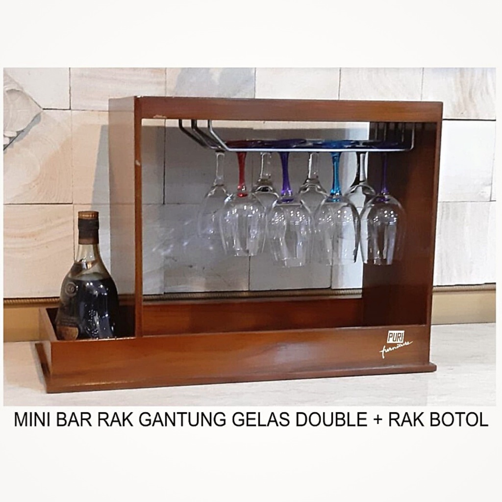 Jual RAK GELAS / BOTOL MINUMAN / MINI WINE BAR RACK GANTUNG GELAS DOUBLE | Shopee Indonesia