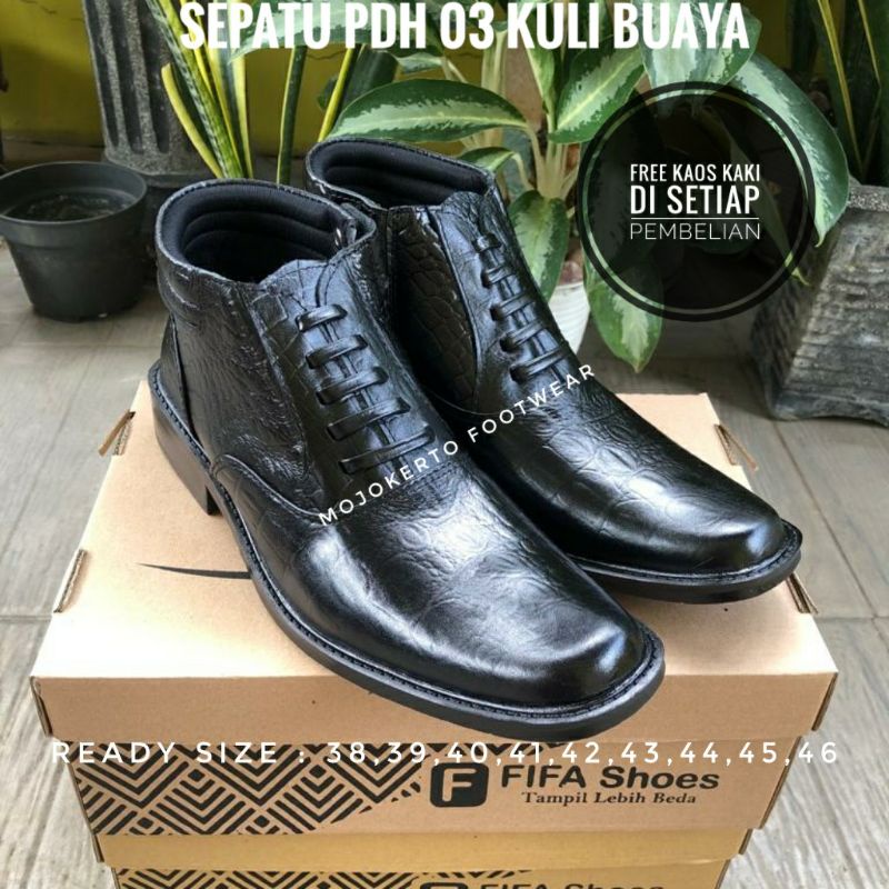 Jual Sepatu PDH 03 Kulit Motif Buaya Hitam Doff Sepatu PDH TNI Polri ...