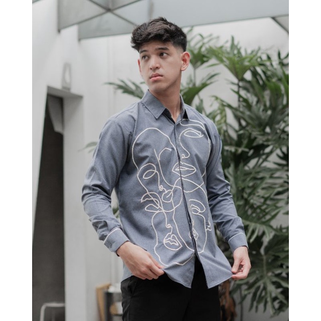 Jual Kemeja Bordir Pria NUC.ID Galuh 05 (Abu Rustic Kebiruan) | Shopee ...