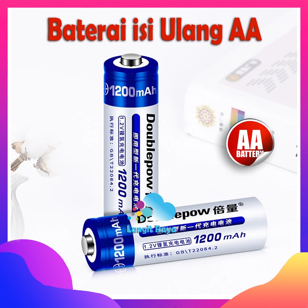 Jual 2 Pcs Baterai Cas AA Rechargeable 1200 mAh DOUBLEPOW Batre isi ...