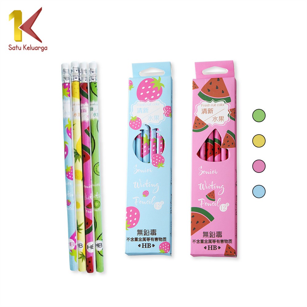 Jual Satu Keluarga Pensil Kayu Set 12IN1 Motif Buah Dengan Penghapus ...
