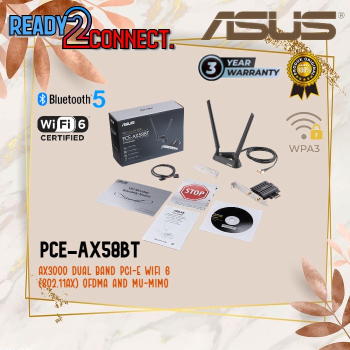 Jual ASUS PCE-AX58BT AX3000 Dual Band PCI-E WiFi 6 (802.11ax) | Shopee ...