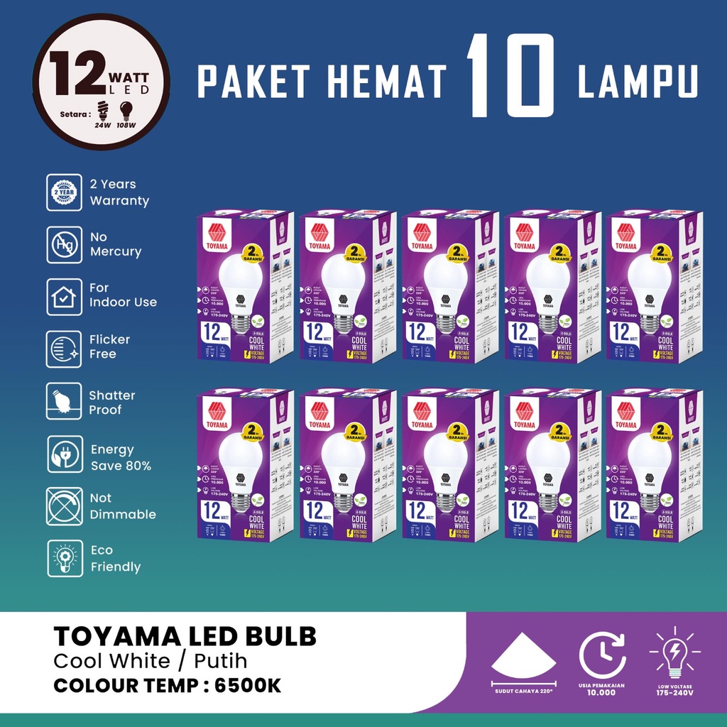 Jual Lampu LED Murah Super Terang 12 Watt Paket 10 Pcs | Shopee Indonesia