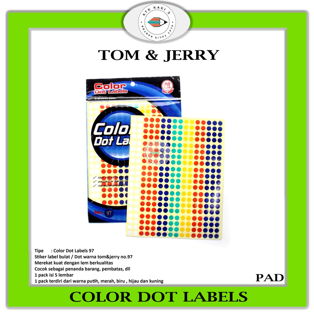 Jual Tom And Jerry Label Color Dot 97 Stiker Label Bulat Pad
