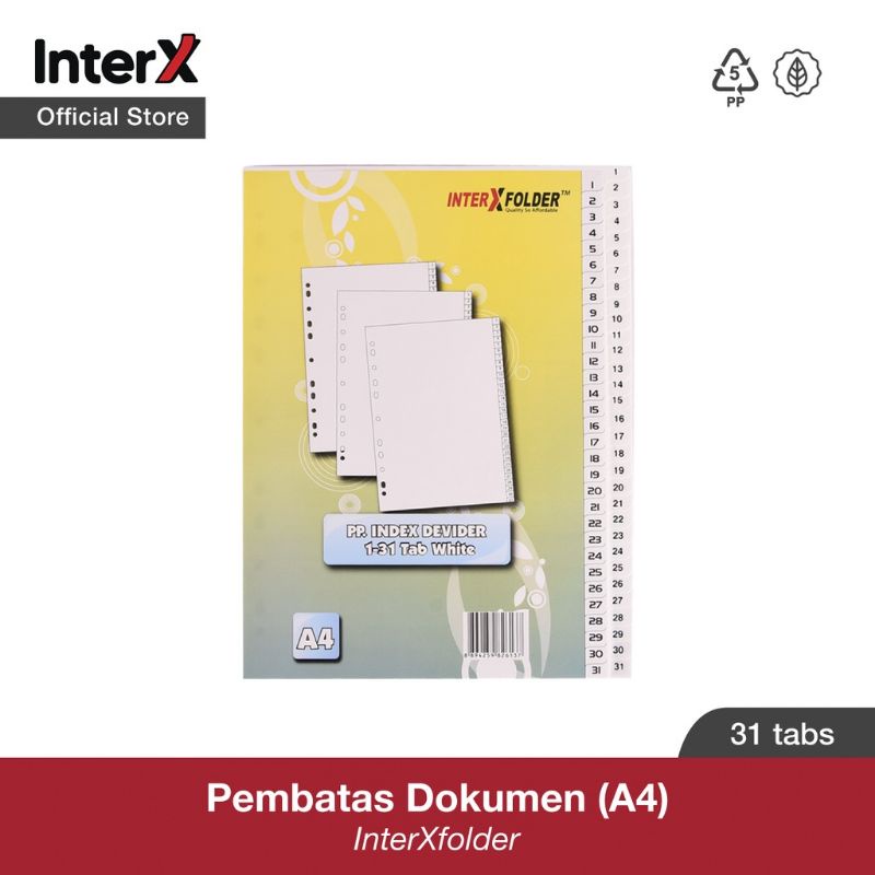Jual Index Divider A4 Inter X 1-31 / Pembatas Binder Ordner | Shopee ...