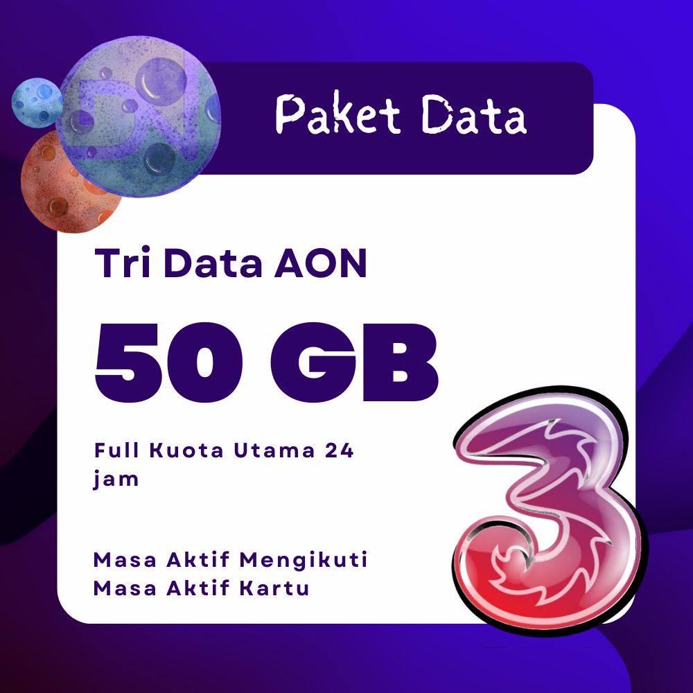 Jual Paket Data Internet Tri Aon 50GB Full Kuota Utama 24 Jam Masa Aktif Mengikuti Masa Aktif ...
