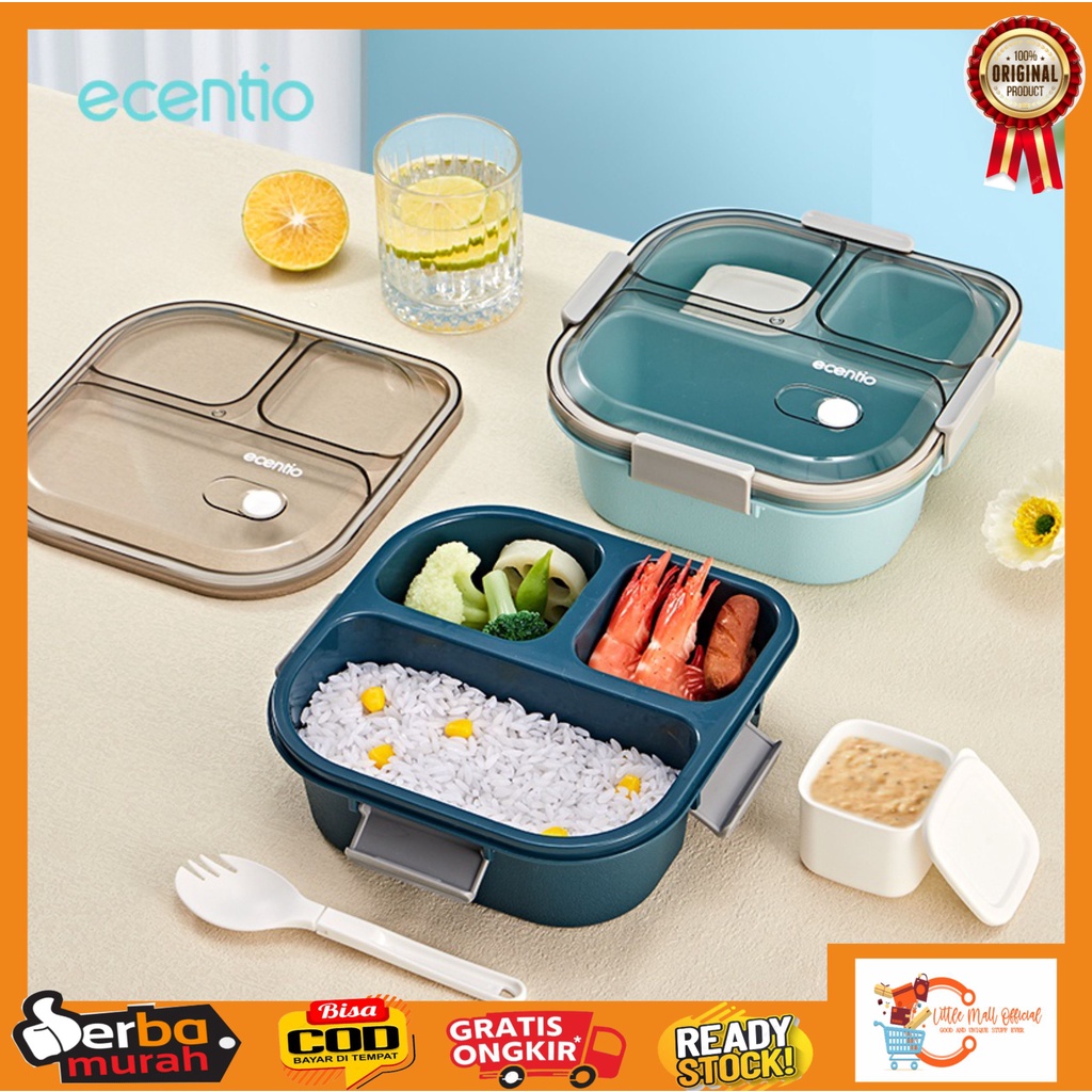 Jual Little Mall KOTAK MAKAN ECENTIO ORI PREMIUM 1100 ML LUNCH BOX SET ECENTIO FREE SAUCE CUP ...