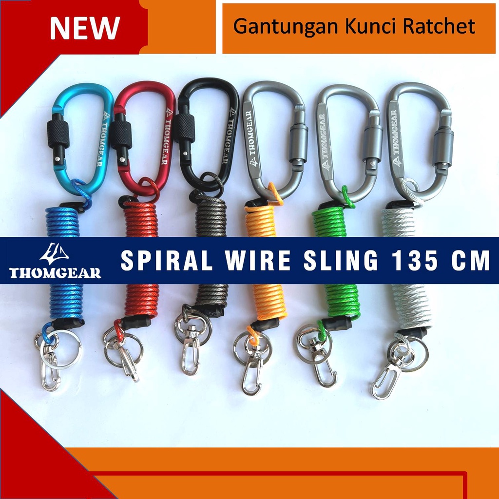 Jual Tali Pengaman Carabiner Gantungan Kunci Spiral Lanyard 135 cm ...