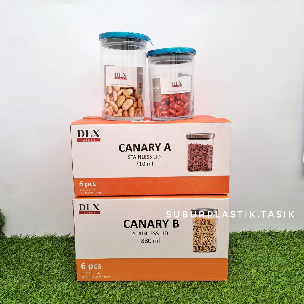 Jual Toples Kaca Canary Tutup Stainless A B C Isi 6pcs 710ml, 880ml, 1050ml FREE BUBBLEWRAP ...