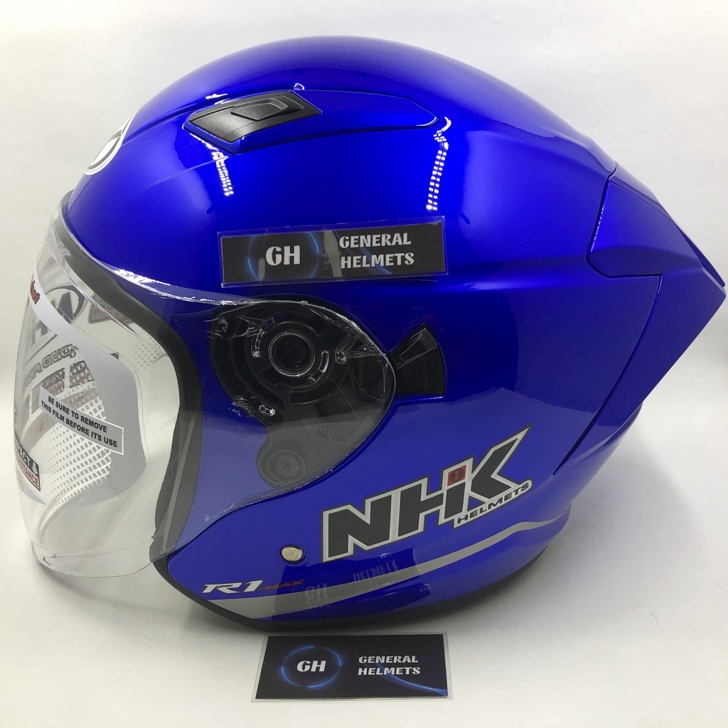 Jual HELM NHK R1 MAX SOLID CANDY BLUE DOUBLE VISOR HALF FACE | Shopee ...