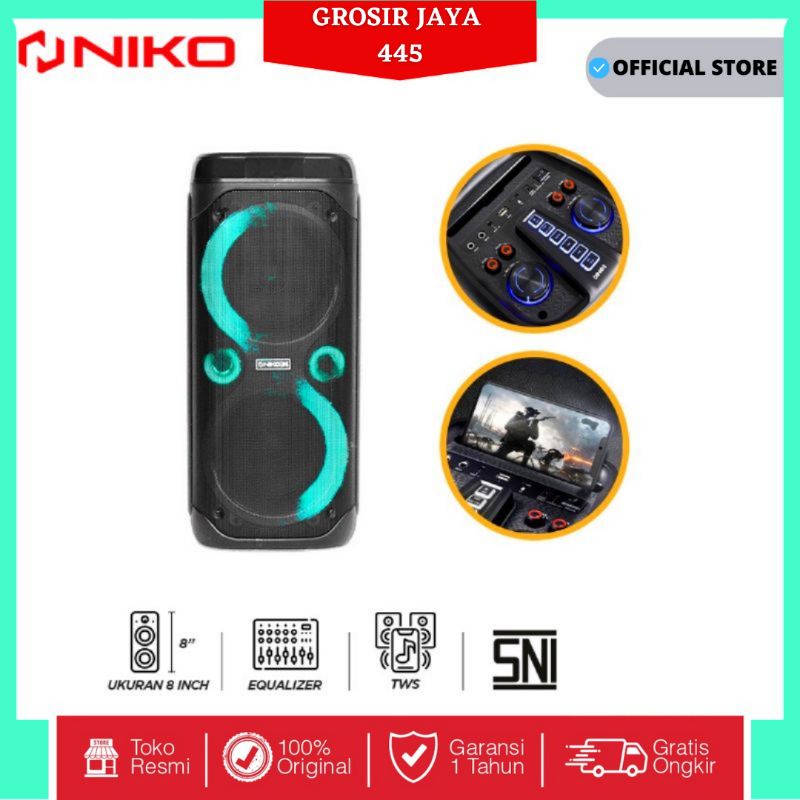 Jual NIKO Dino 8B 8C Speaker Portable Trolley Bluetooth TWS 2x 8 inch 120 Watt Free Mic | Shopee ...