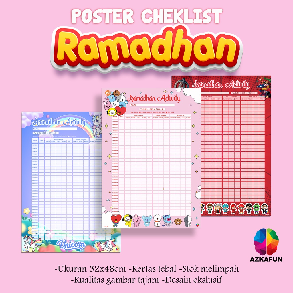 Jual Poster Checklist RAMADHAN ACTIVITY - Tema Karakter kartun | Shopee ...