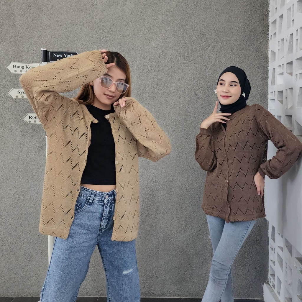 Jual NOUSKA - AMIE CARDIGAN Rajut Korea Lucu Jaring Polos Outer Korean ...