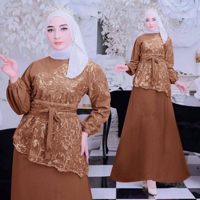 Jual Maxi Dress Wanita Tile Mutiara Furing Free Tali Obi Mocca M ...