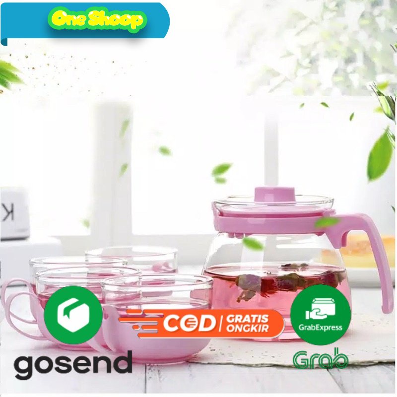 Jual OS Teko Tea Pot Set 5IN1 Kaca - Tempat Minum Tea Pot Set Dan Gelas ...