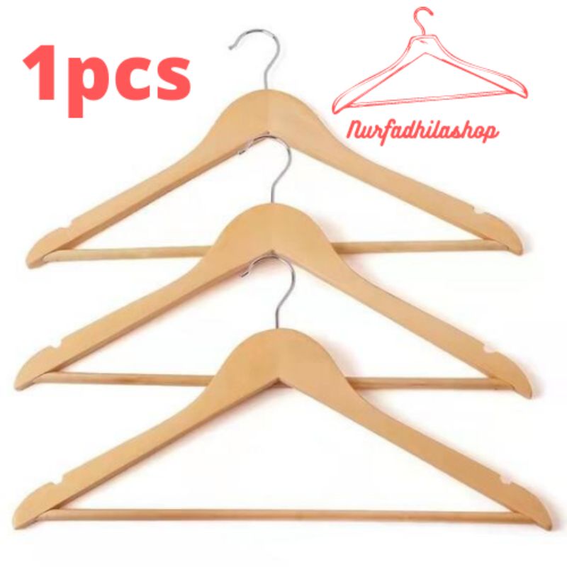 Jual HANGER KAYU DEWASA + PALANG KAYU NATURAL | Shopee Indonesia