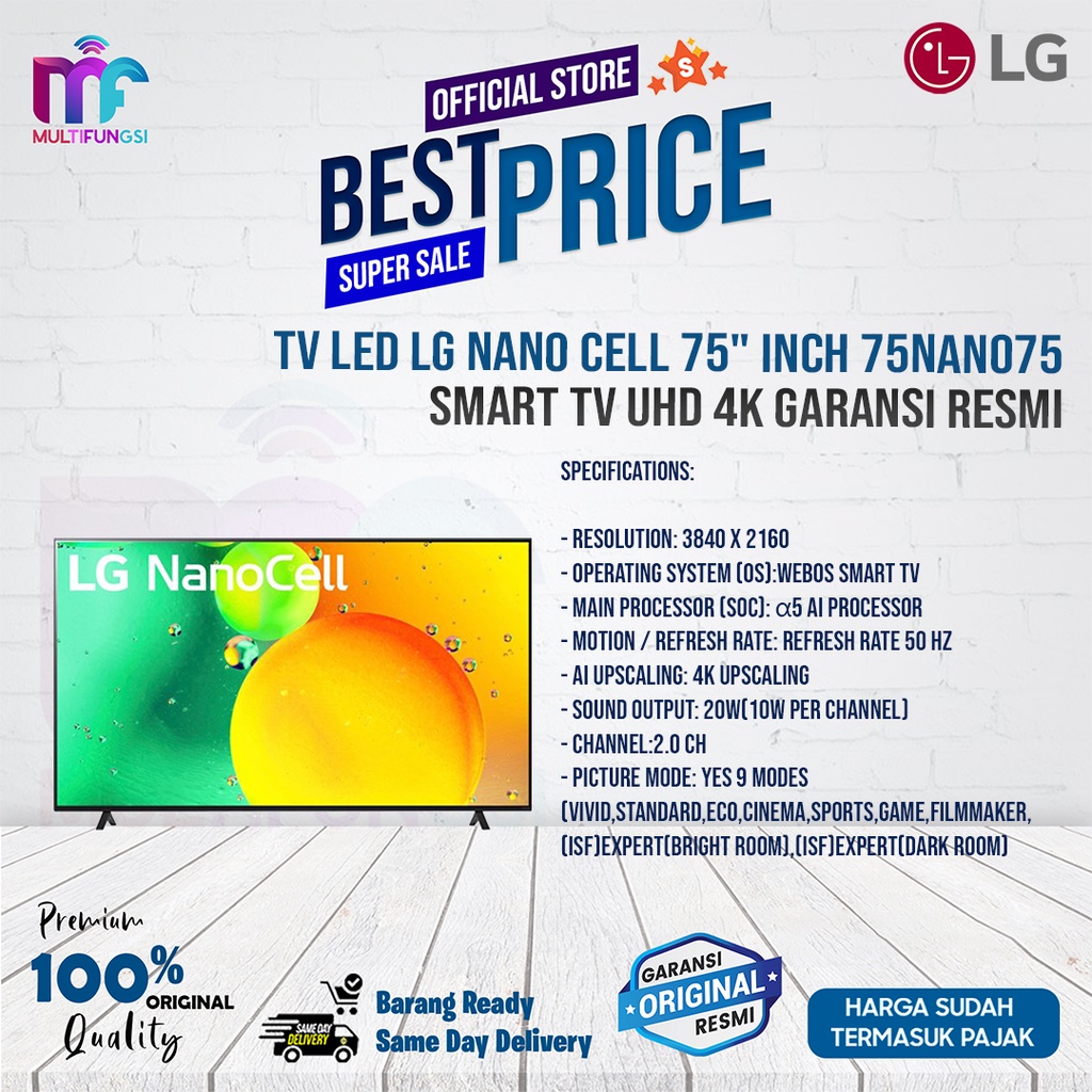 Jual TV LED LG Nano Cell 75" Inch 75NANO75 Smart TV UHD 4K Garansi Resmi | Shopee Indonesia