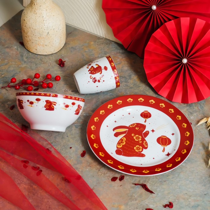 Jual Piring Hampers Imlek Dinner Set - Fortune Rabbit (Piring, Bowl ...