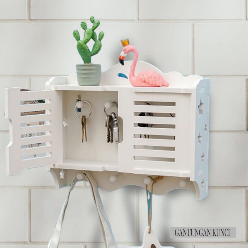 Jual Rak Dinding Kayu Gantungan Kunci 2 Pintu 8 Hook Vintage Wpc Wooden ...