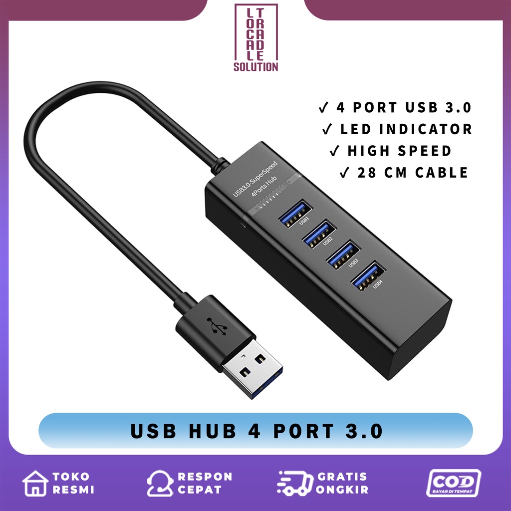 Jual USB Hub 4 Port High Speed USB 3.0 Transfer Rate 5Gbps Plug and Play Adapter HUB Multifungsi ...