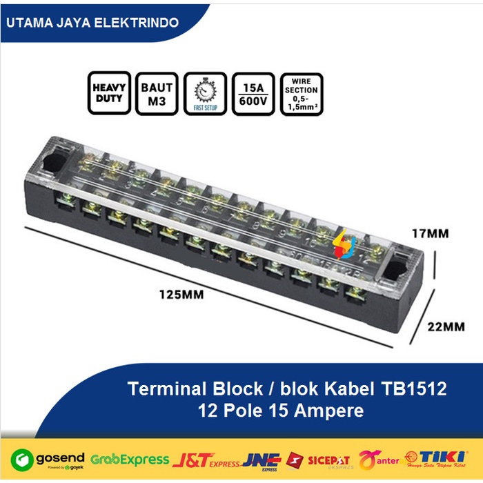 Jual Terminal Blok 12 Pole 15 Ampere TB 1512 | Shopee Indonesia