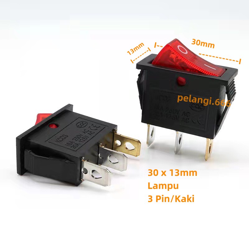 Jual Saklar Lampu Gepeng 3 Pin/Kaki 30x13mm Saklar/Rocker Switch Lampu ...
