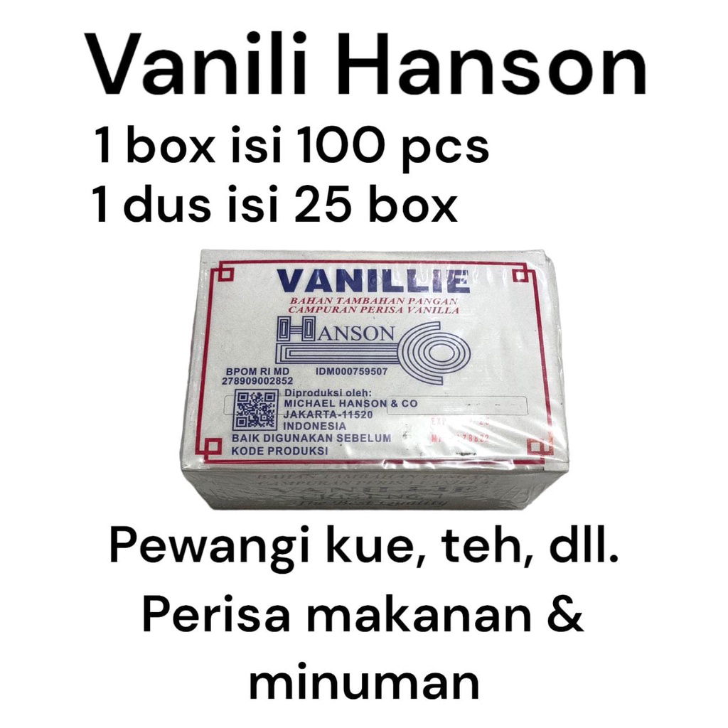 Jual Vanili Box Hanson 100 pcs 1 Box Vanili Botol JUMBO 100gr perisa ...