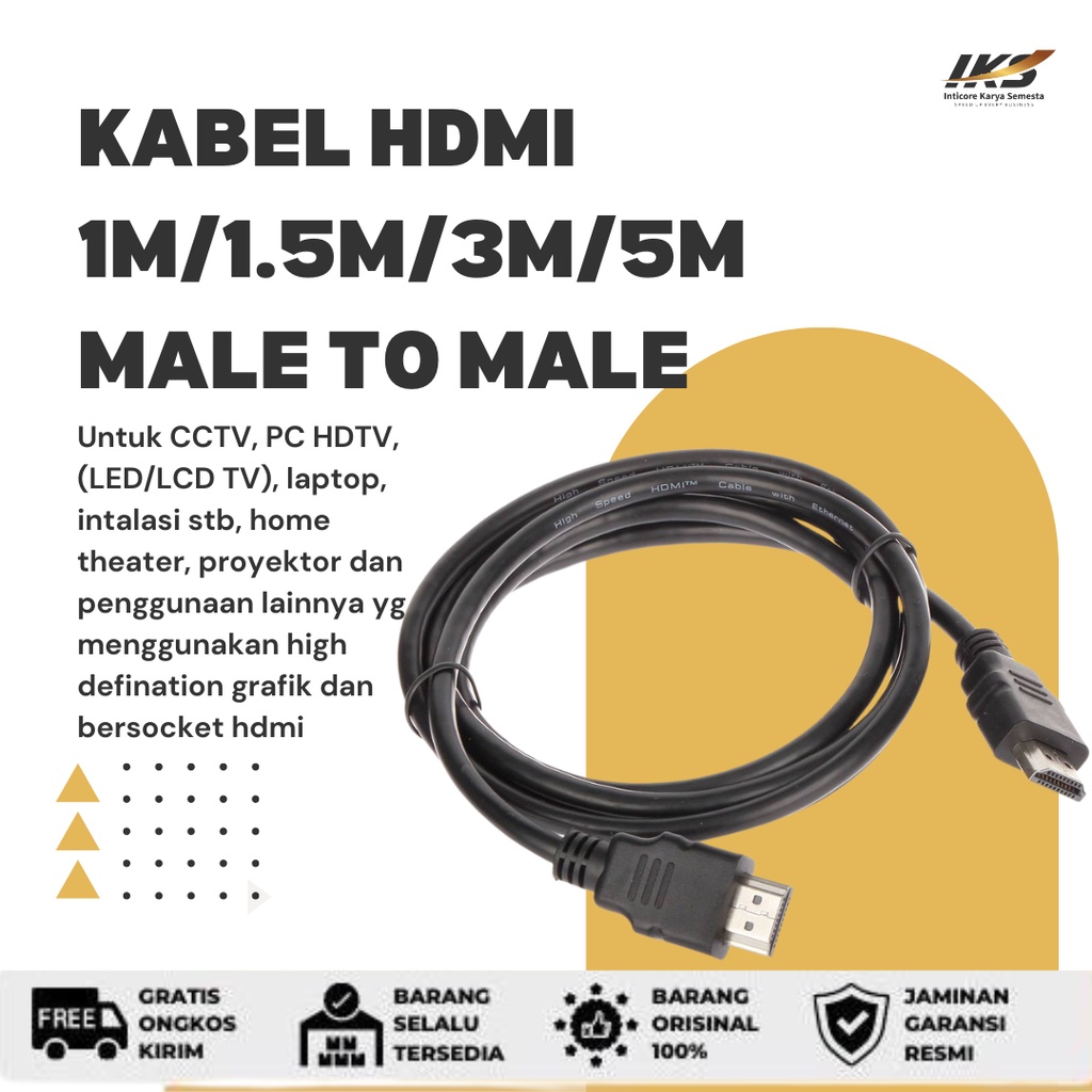 Jual KABEL HDMI PANJANG 1M/1.5M/3M/5M MALE TO MALE | Shopee Indonesia