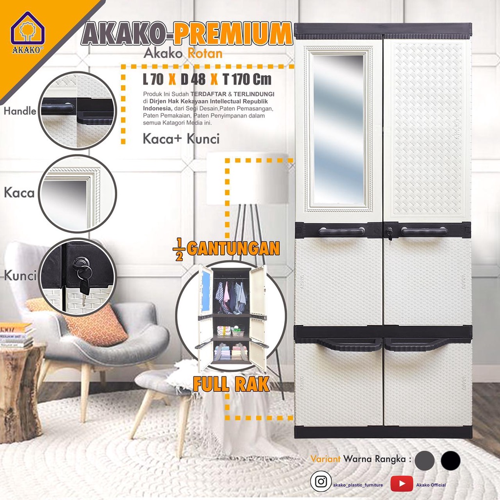 Jual AKAKO-Lemari Plastik 2 Pintu Kaca+Kunci Motif Rotan/Kode: LP2P-RKK ...